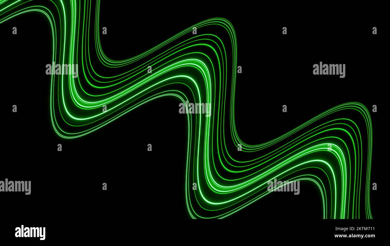Green zigzag moving stripes flowing isolated on a black background ...