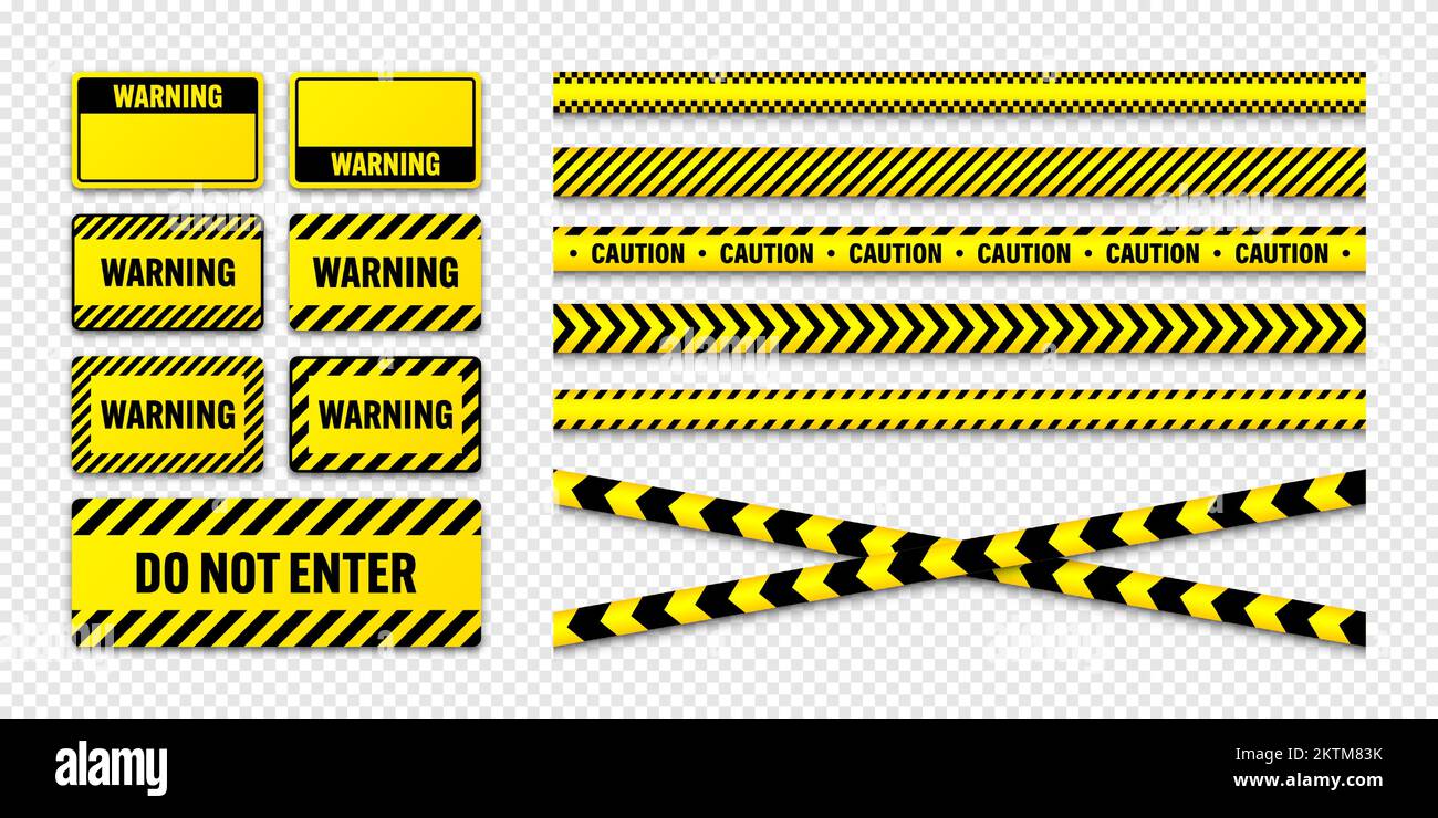 Various barricade construction tapes and warning shields. Yellow police ...
