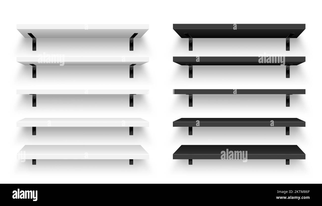 Realistic store shelves with wall mount. Empty product shelf, grocery ...