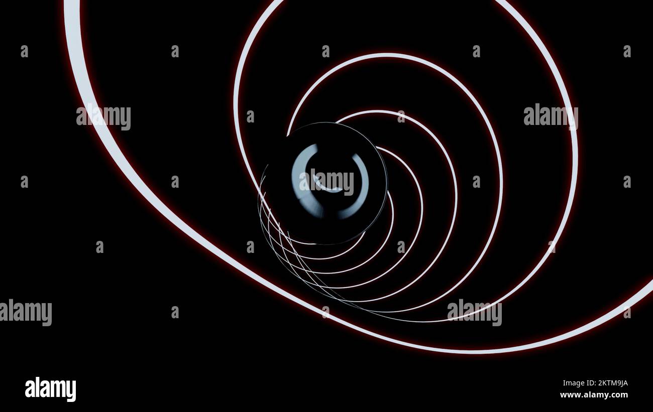 Abstract white and light pink bending line creating tunnel with dark ...