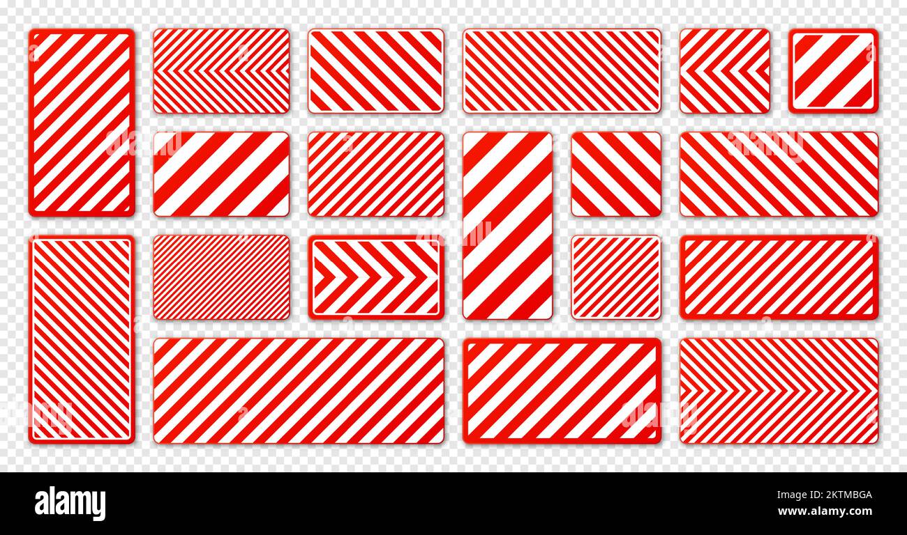 Various white and red warning signs with diagonal lines. Attention ...