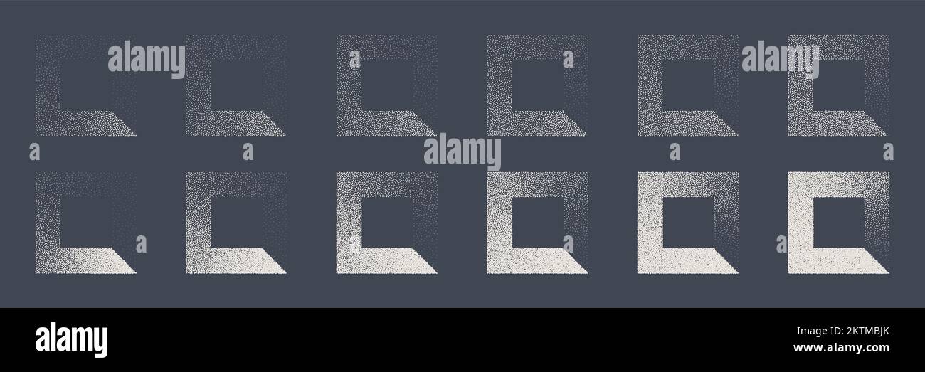 Square shaped dotted objects, stipple elements. Fading gradient ...