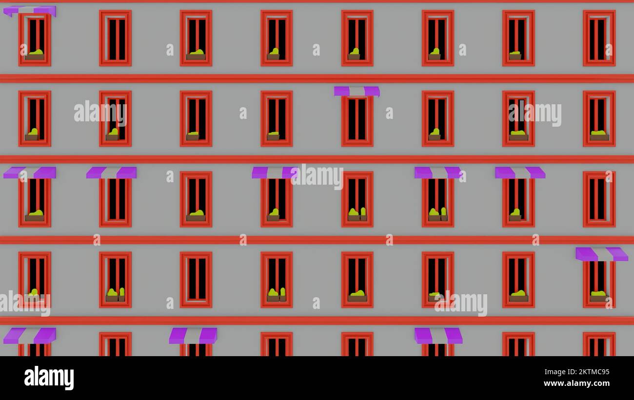 Abstract visualization of the endless floors of a building with windows ...