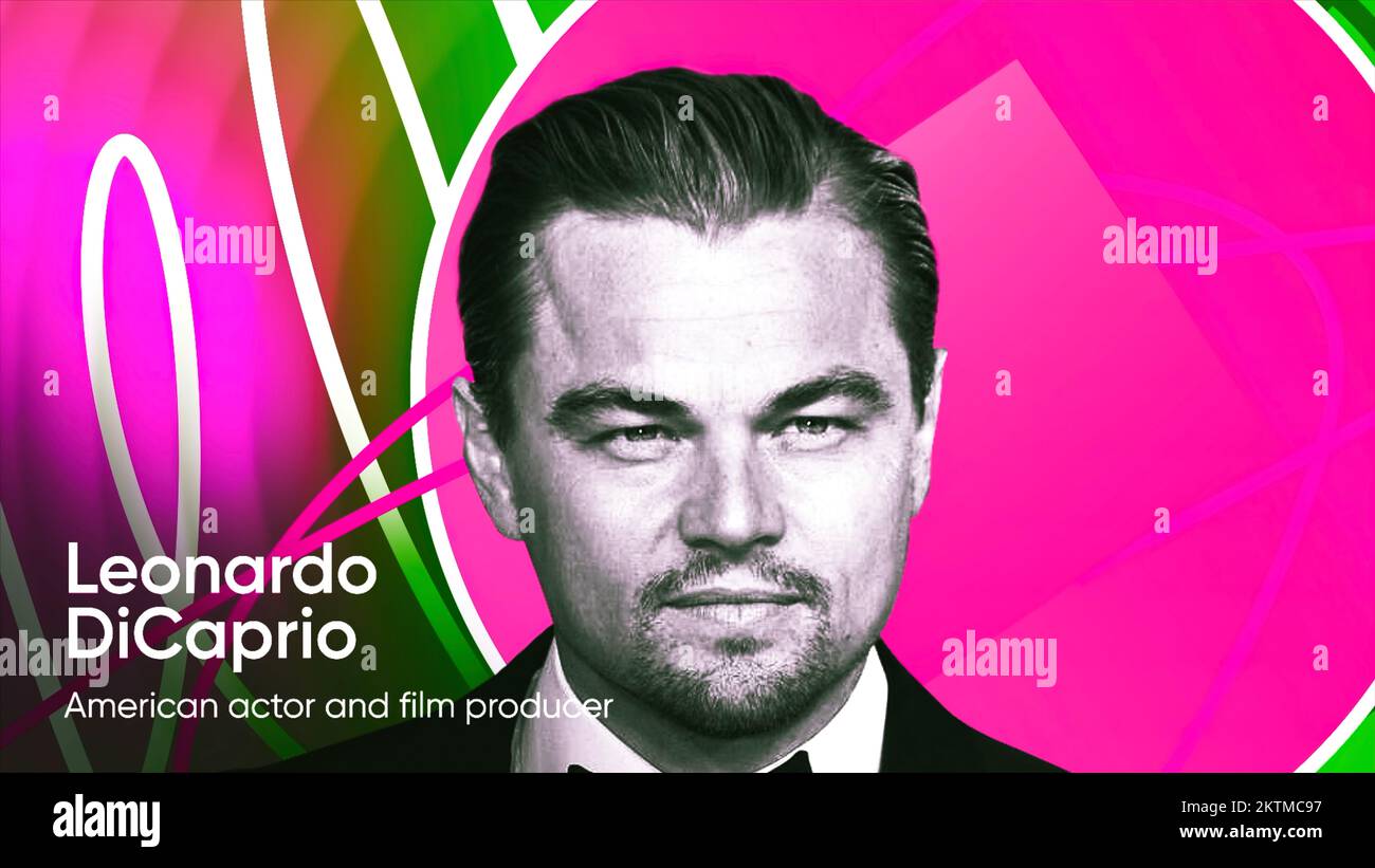 Cartoon animation with the head of Leonardo Wilhelm DiCaprio. Motion ...