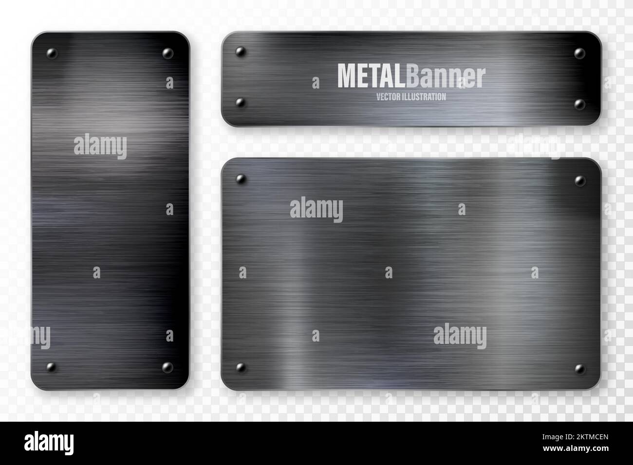 Realistic black metal banners collection. Brushed steel or aluminium ...