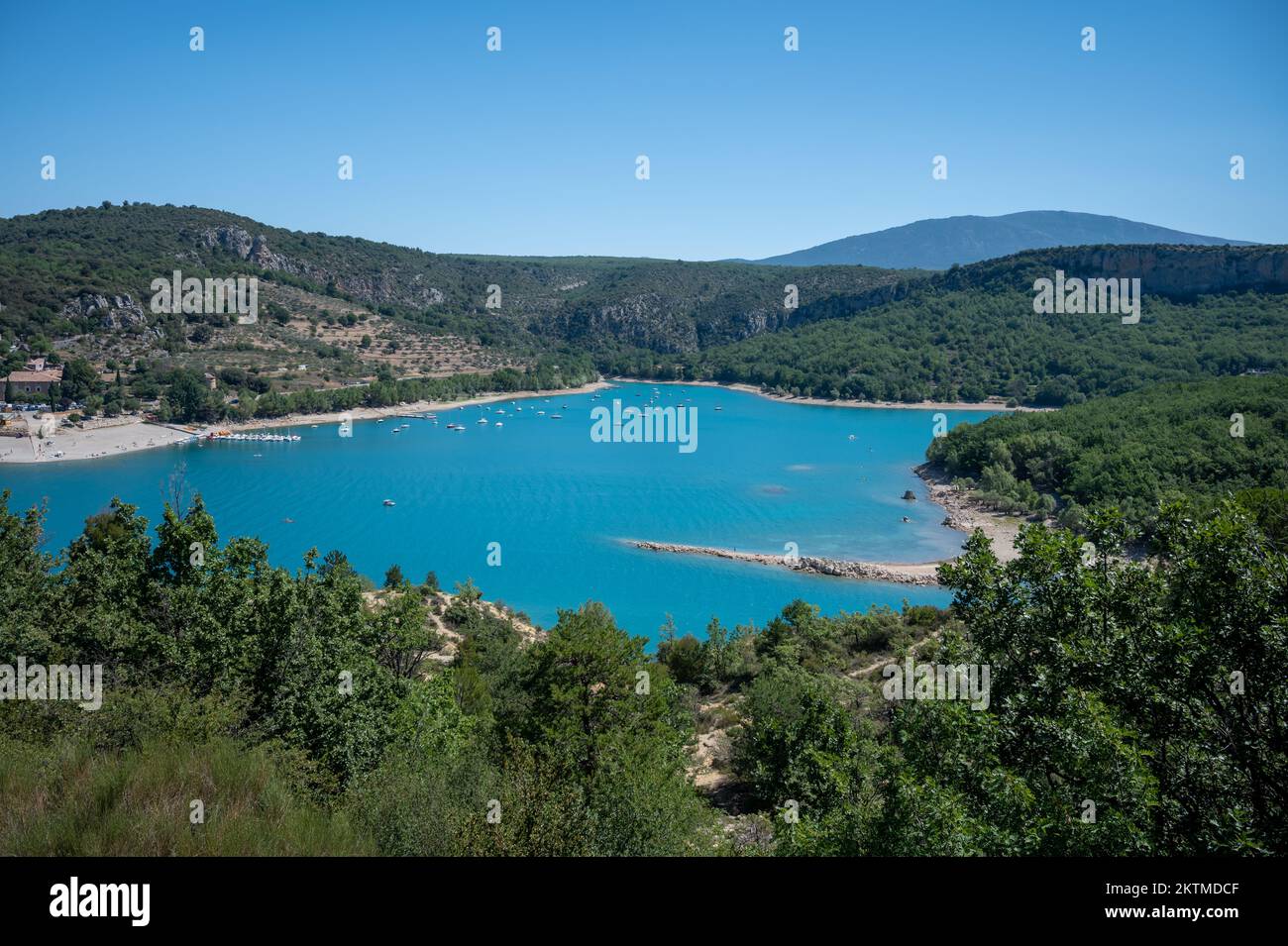 Panoramic aerial view of blue St. Croix lake in Verdon near Bauduen ...