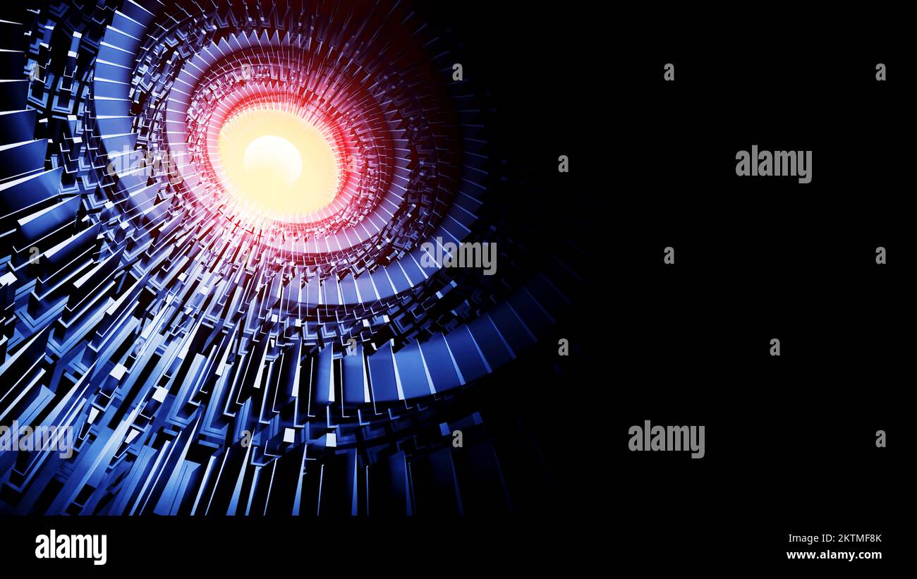 UFO Spaceship hovering in the sky. Design. Rotating turbines of an ...