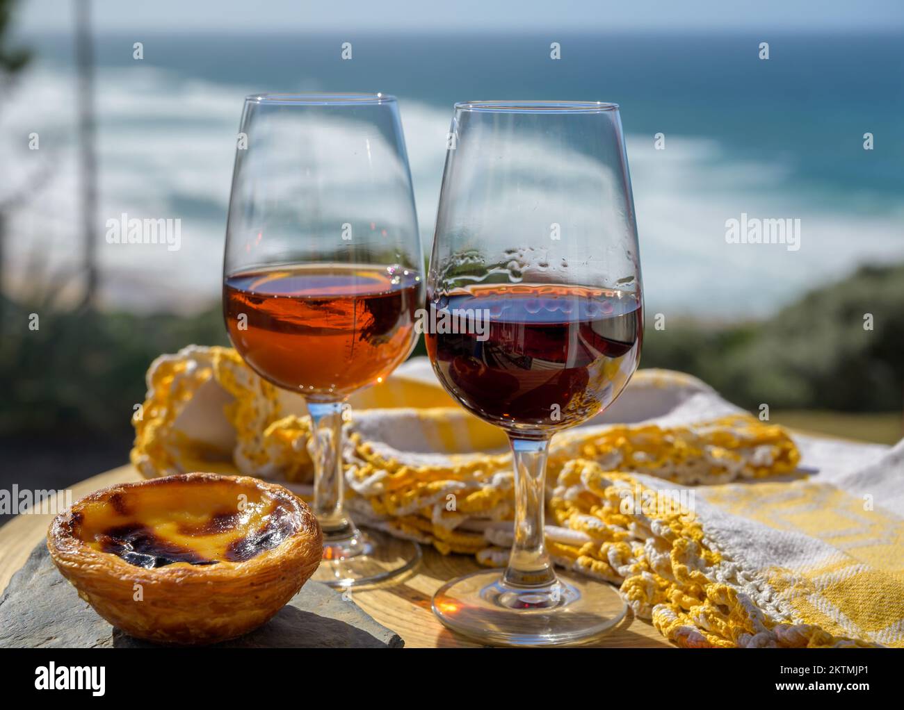 Portugal's traditional food and drink, glass of porto wine and muscatel ...