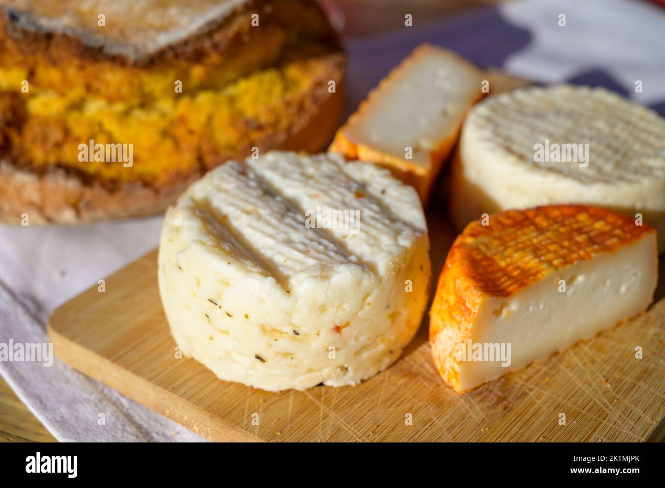 Variety of goat, sheep, cow cheeses made with paprika, herbs made in ...