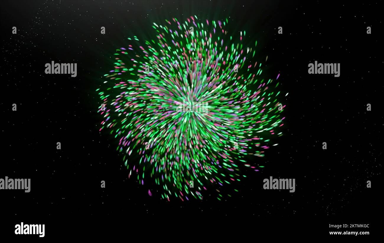 Abstract green star explosion in black outer space. Motion. Beautiful ...