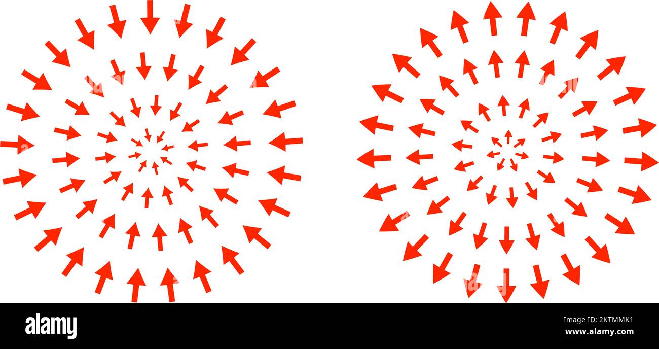 Red concentric arrows pointing to center. Epicenter, target, radar concept. Inward arrows Stock ...