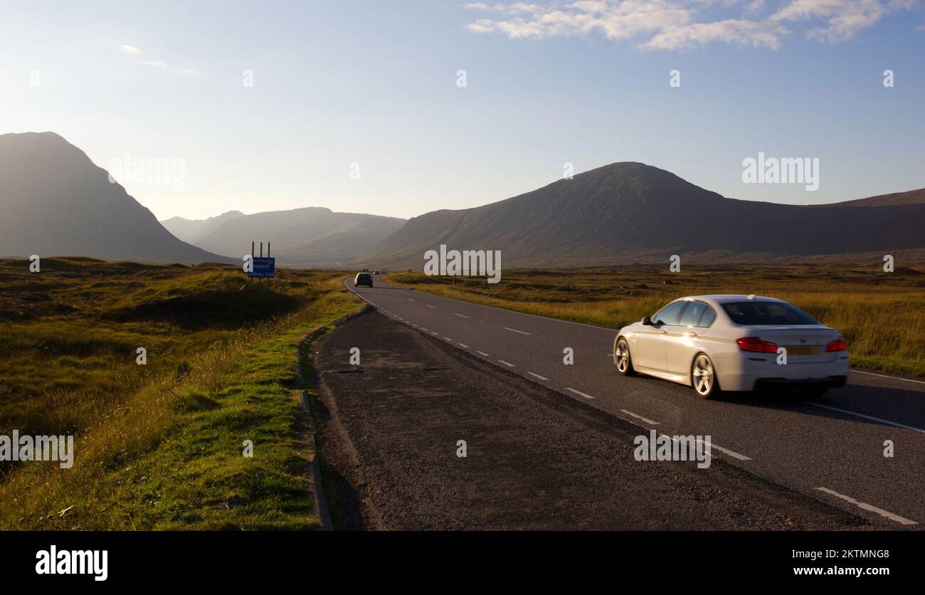 Driving in the Scottish Highlands during sunset, Glencoe, Scotland ...