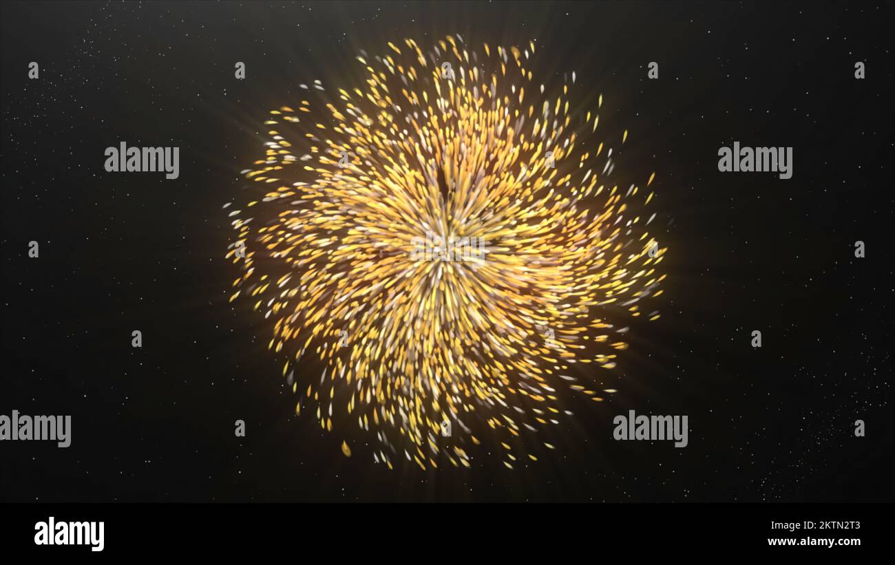 Colorful explosion of particles forming bright object. Motion. Cosmic ...