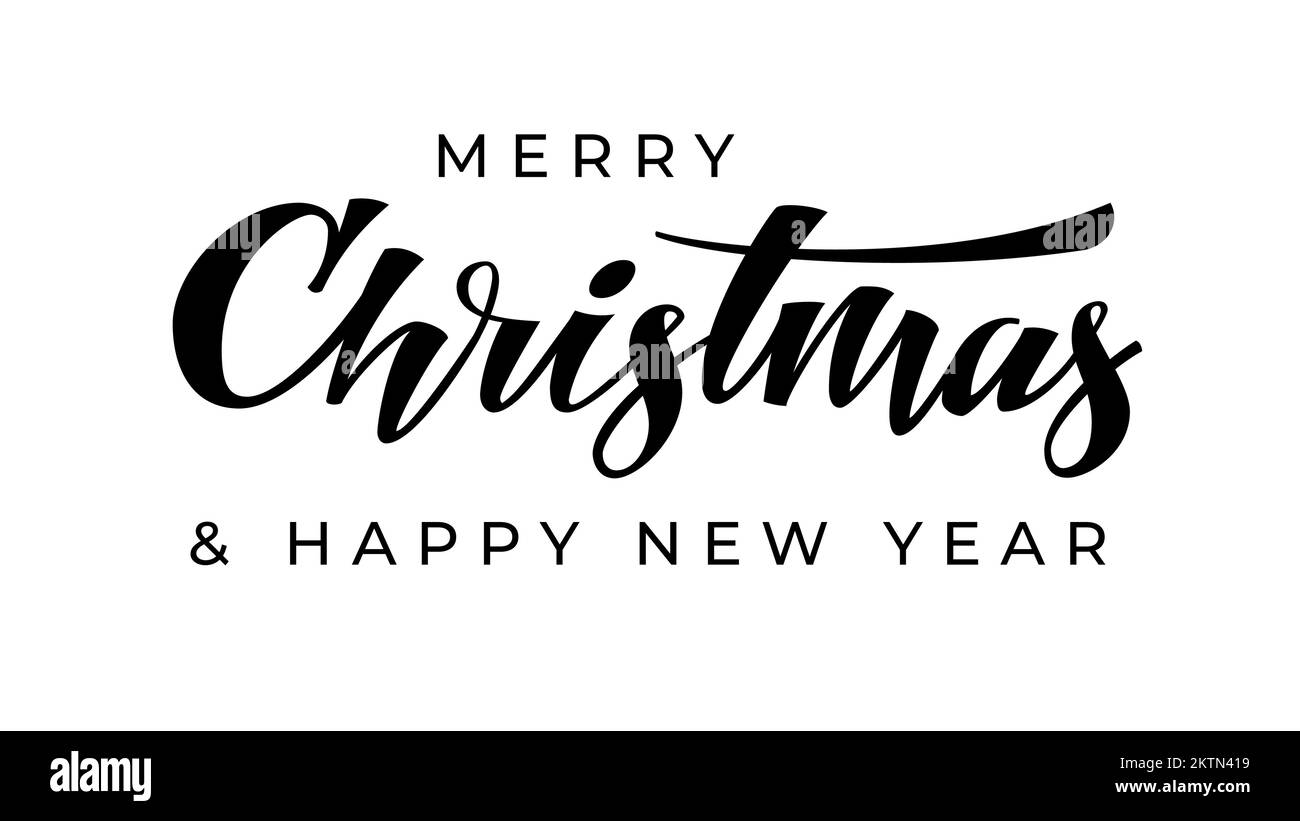 Merry Christmas brush lettering. Happy New Year hand drawn ink pen ...
