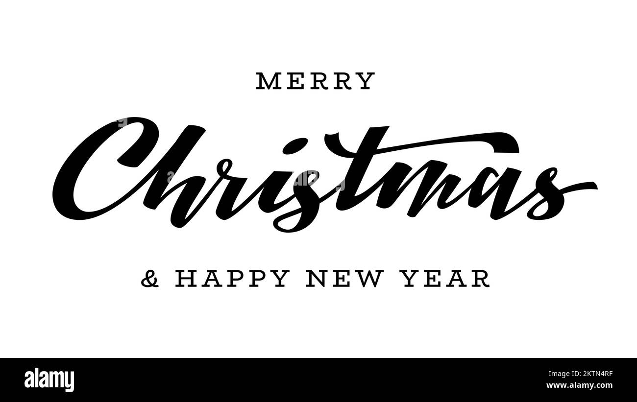 Merry Christmas brush lettering. New Year hand drawn ink pen ...
