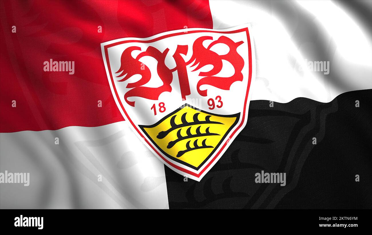 Emblem of football club on flag. Motion. Beautiful flag of German ...
