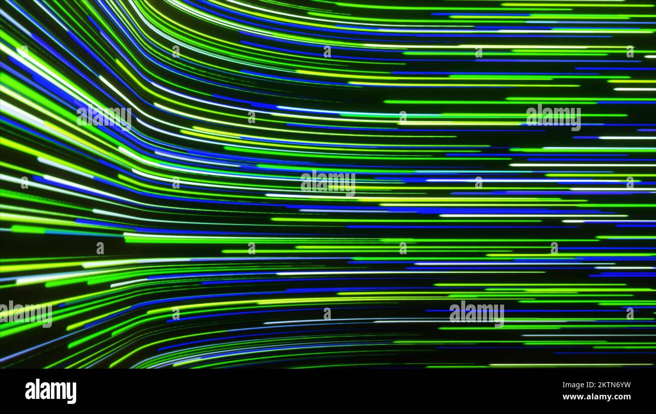 Colorful stripes move in curved stream. Motion. Beautiful curved stream of lines and stripes ...