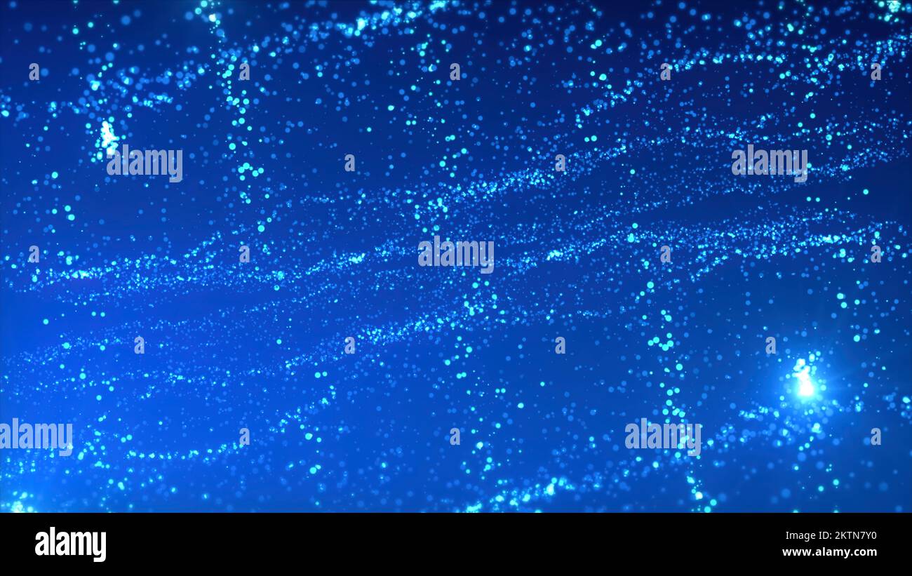 Luminous particles move in wavy stream. Motion. Wavy streams of energy with pollen and moving ...