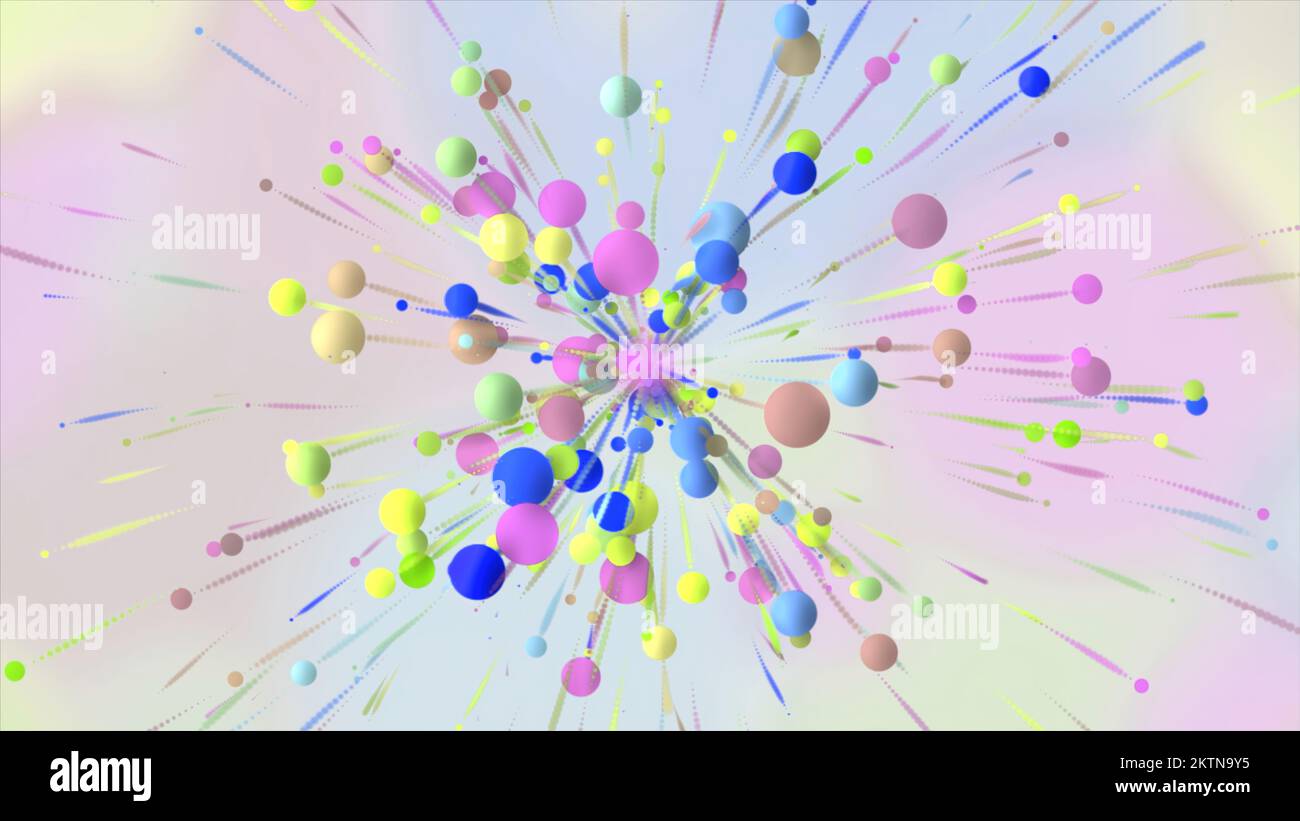 Colorful balls moving from center. Motion. Colorful molecular balls ...