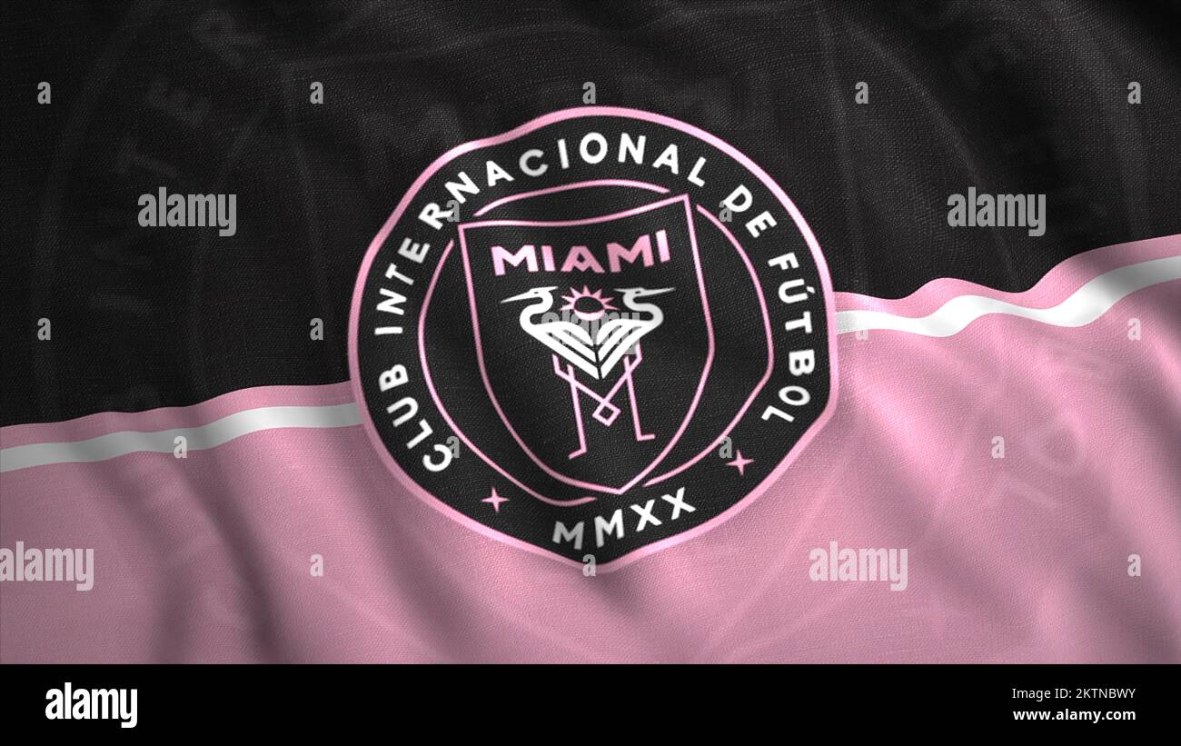 Flags with emblems of football clubs. Motion. American football club ...