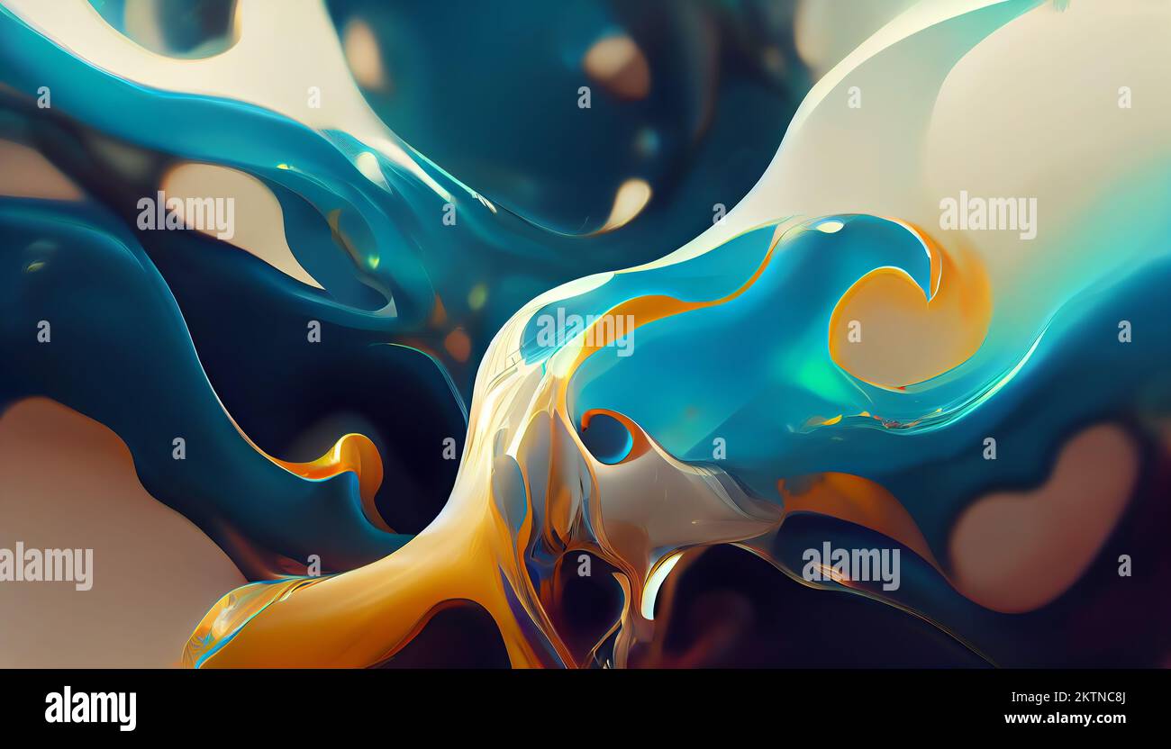 Abstract azure, blue and turquoise paint splatter background. Fluid ...