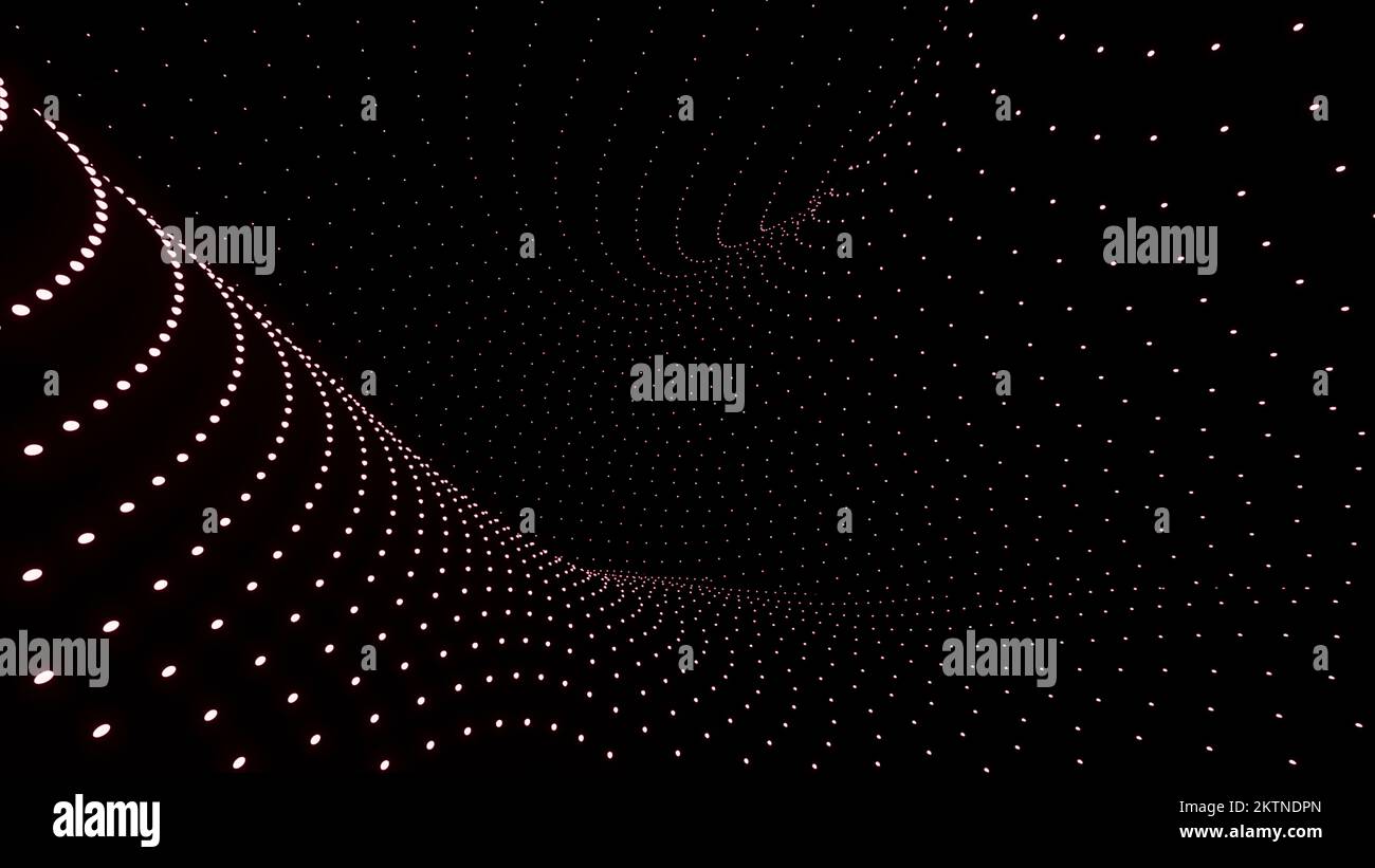 3D space with curving flow of dots. Design. Futuristic space with ...