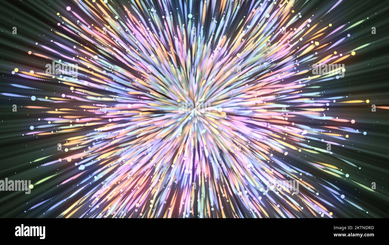 Bright colorful explosion of particles in stream. Motion. Cosmic ...