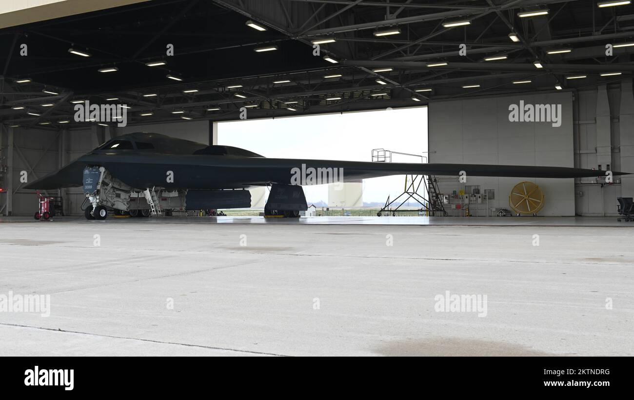 A B-2 Spirit stealth bomber assigned to the 509th Bomb Wing sits in a ...