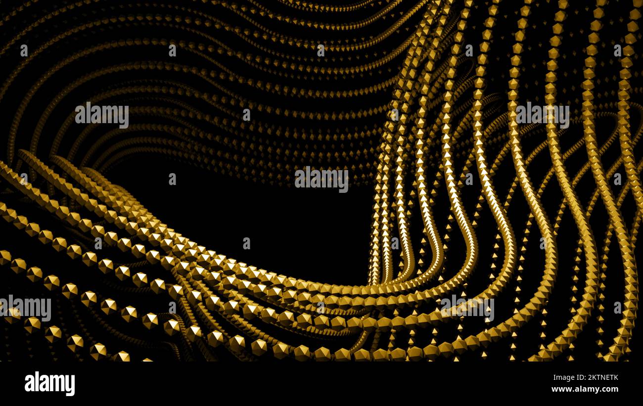 Curving animation with chains of dots. Design. 3D structure with chains ...