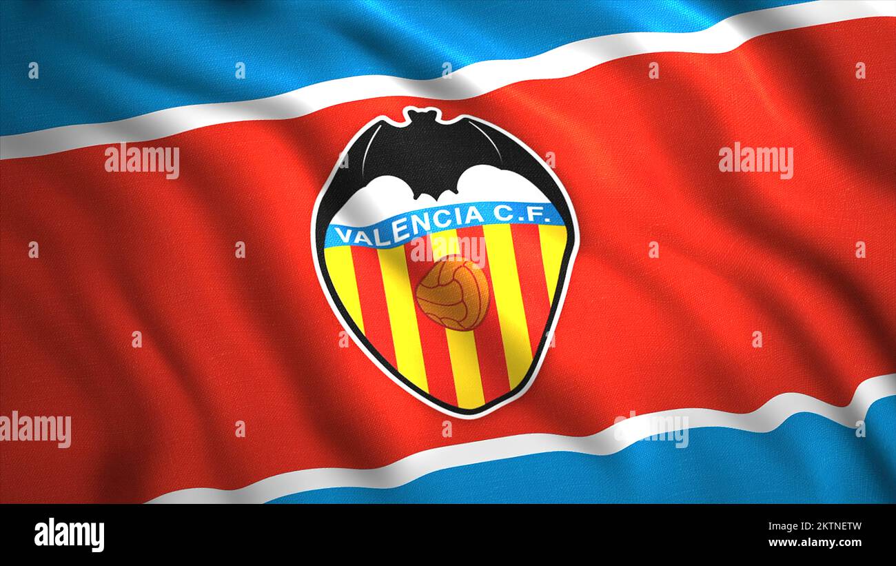 Football club logo on 3d flag. Motion. Sports background with waving ...