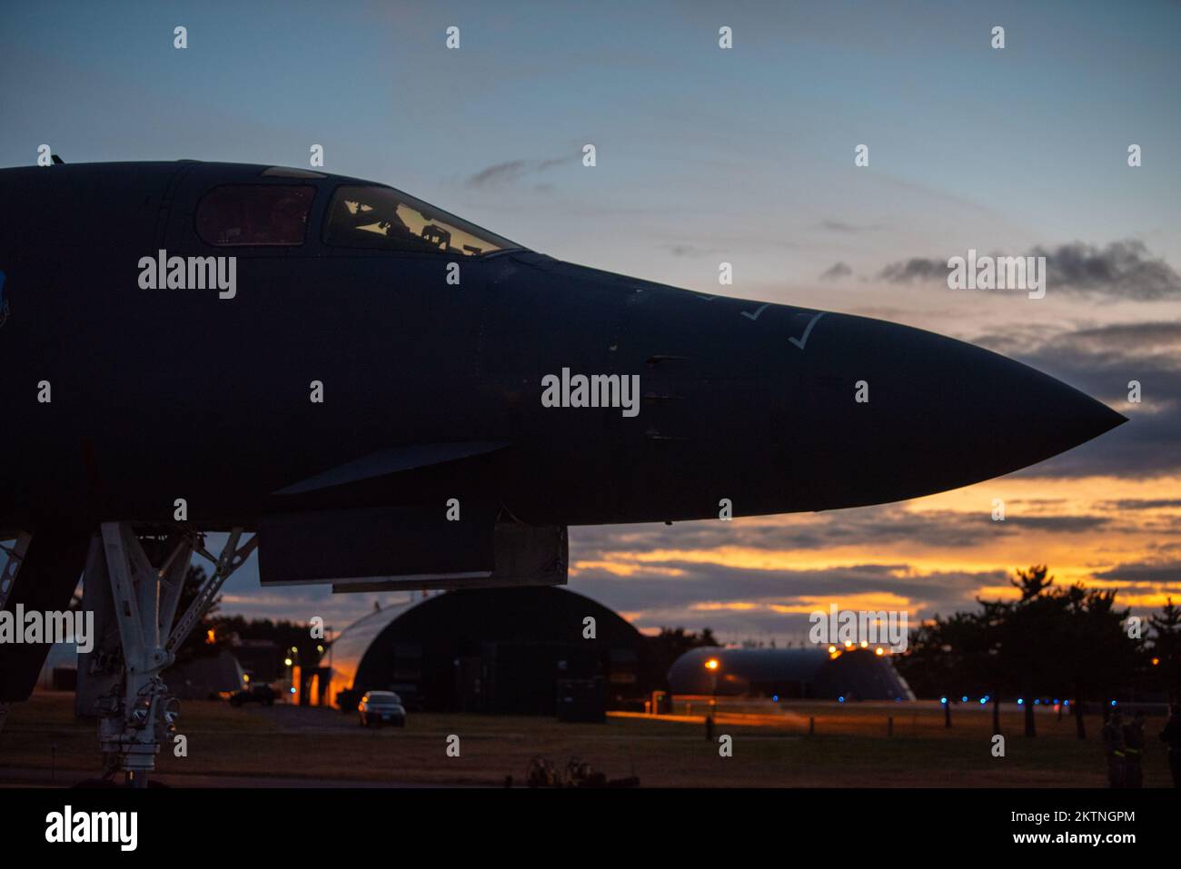 A U.S. Air Force Bomber Task Force B-1B Lancer sits on the flight line ...