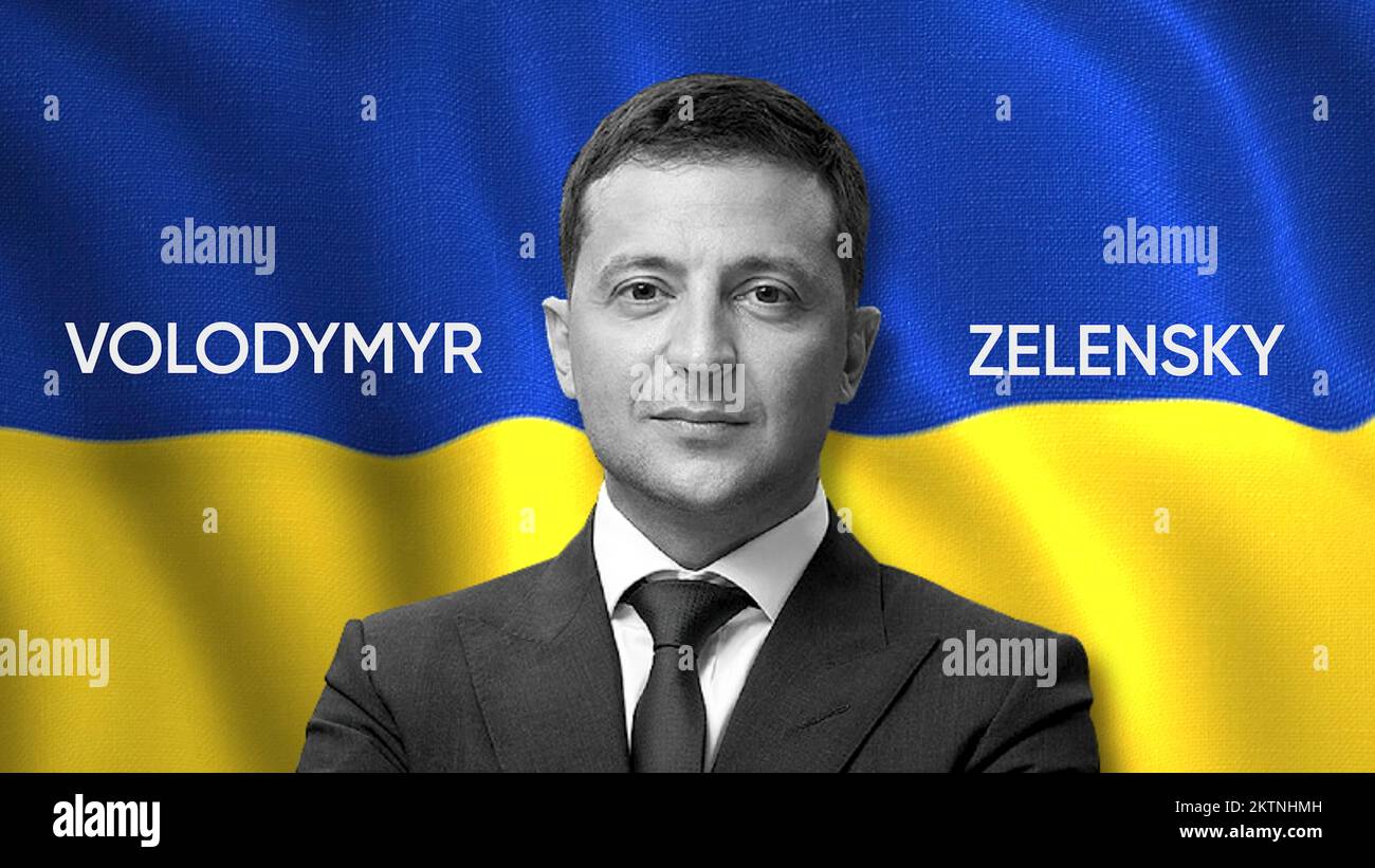 Intro with Ukrainian flag. Motion. Introduction with image of President ...