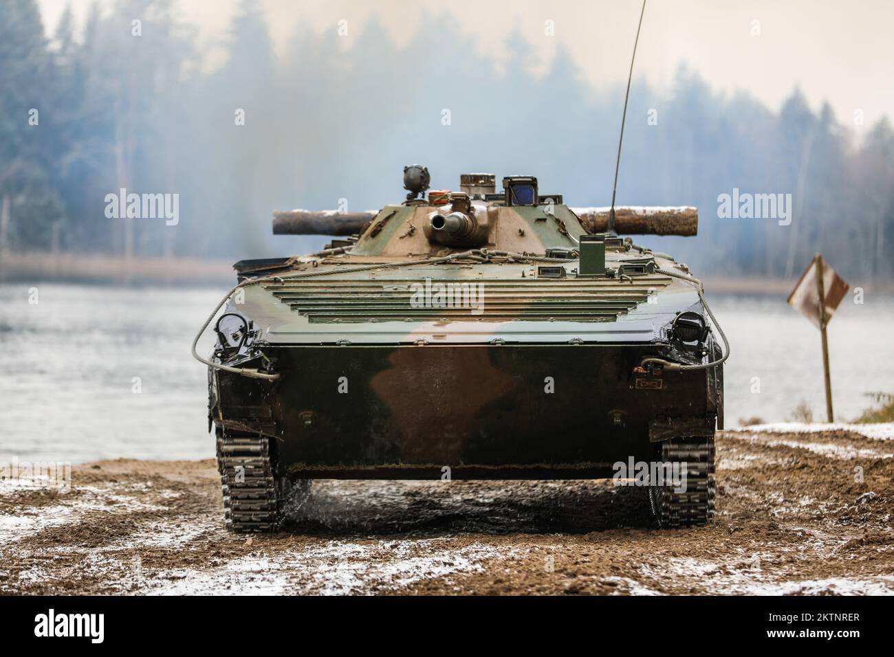 Polish soldiers assigned to 20th Mechanized Brigade operating a BMP-1 ...