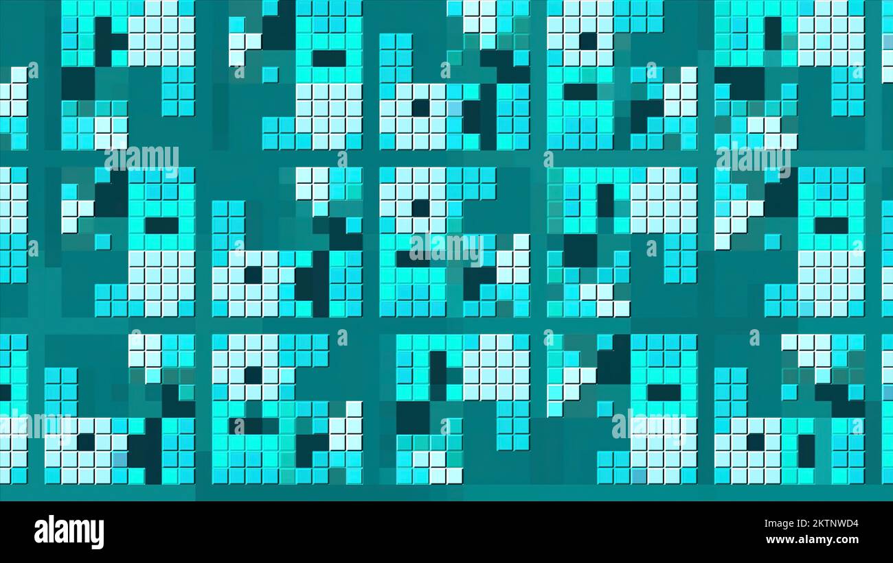 Background with bright pixel pattern changing in squares. Motion. Pixel ...
