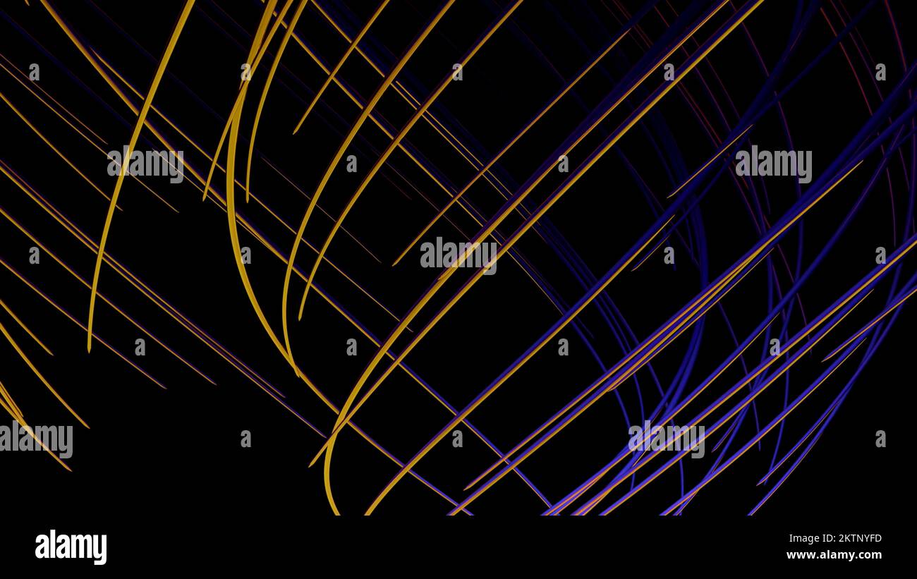 Colorful lines intersect. Design. Thin lines bend and weave on black background. Background of ...