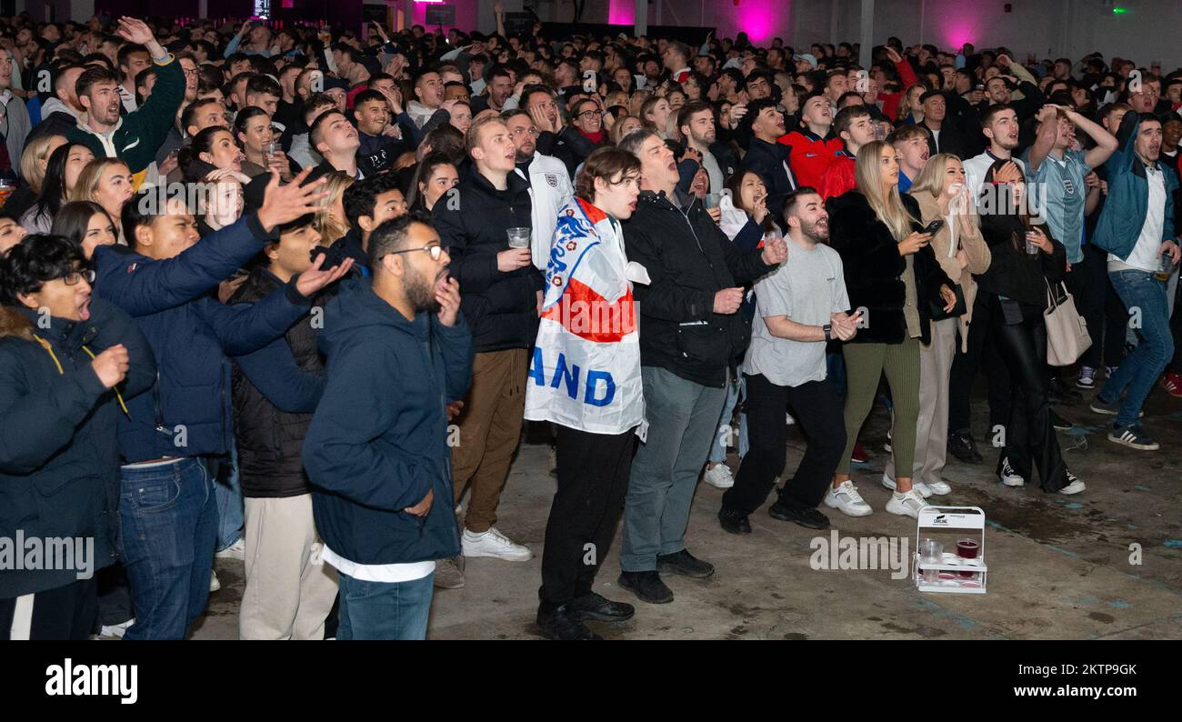 Fans watch and celebrate at the '4TheFans Fan Park in Manchester' Stock ...