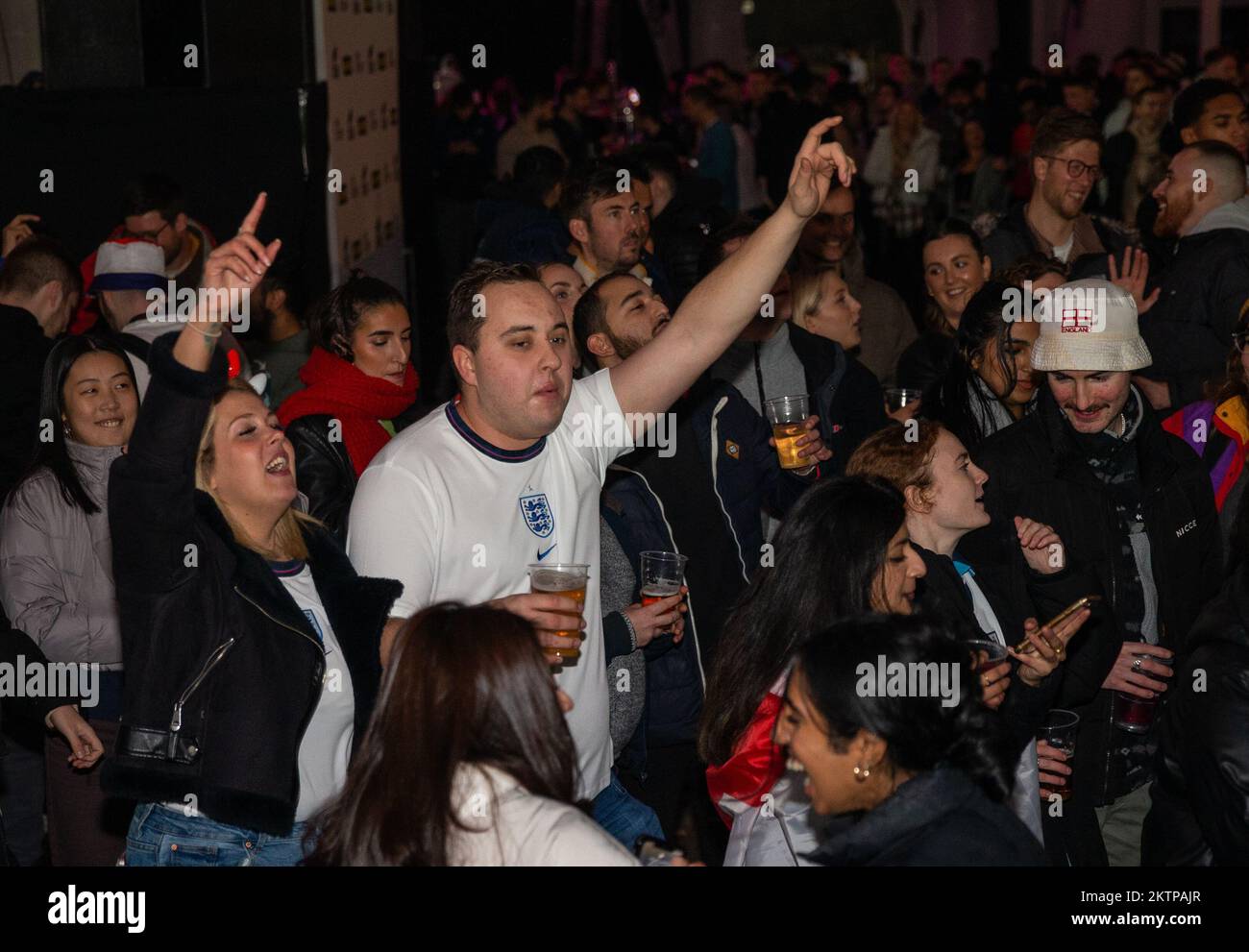 Fans watch and celebrate at the '4TheFans Fan Park in Manchester' Stock ...