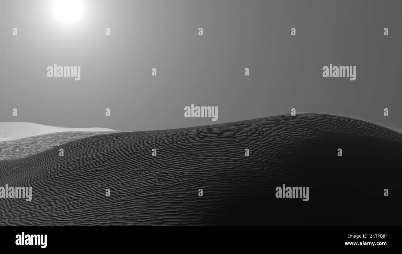 Abstract 3d animation of sand hills. Design. Grey sand hills on ...