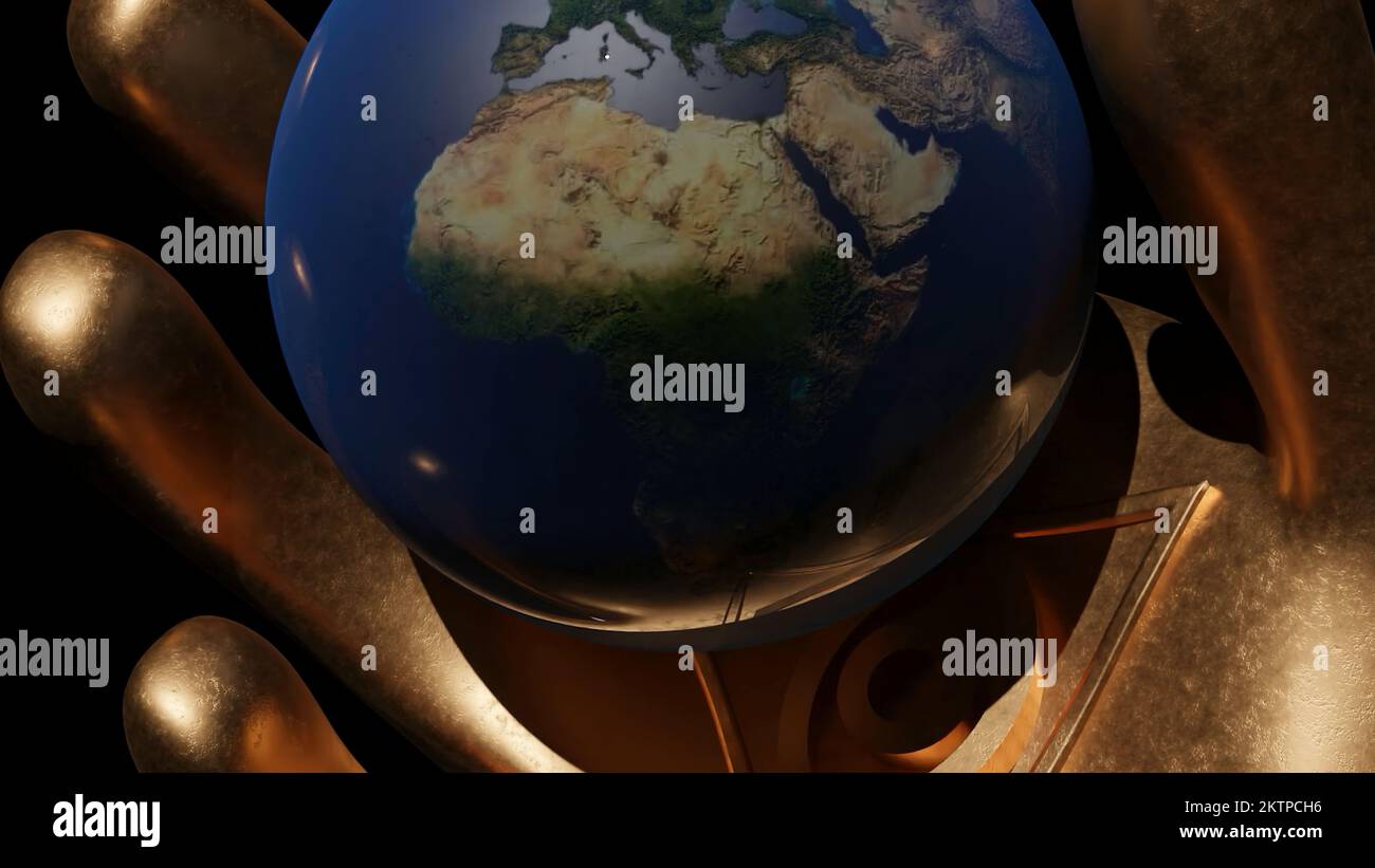 Planet earth rotates in hand. Design. 3D animation with rotating planet ...