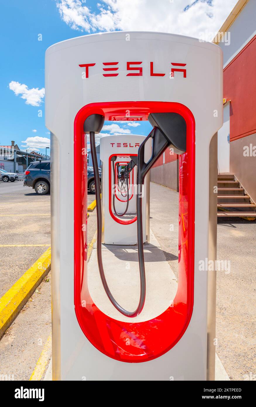 Tesla charging points at Coles car park in Tenterfield Stock Photo - Alamy