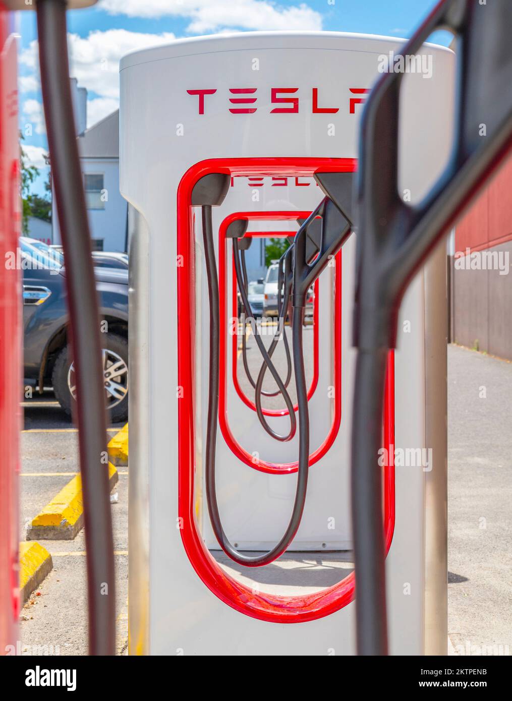 Tesla charging points at Coles car park in Tenterfield Stock Photo - Alamy
