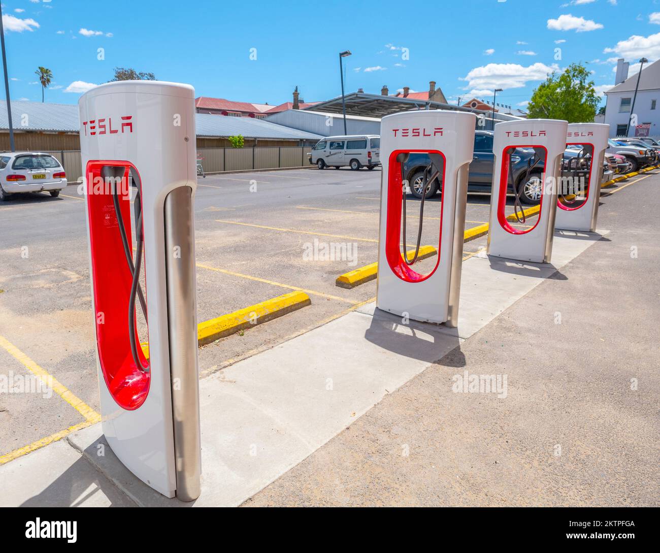 Tesla charging points at Coles car park in Tenterfield Stock Photo - Alamy