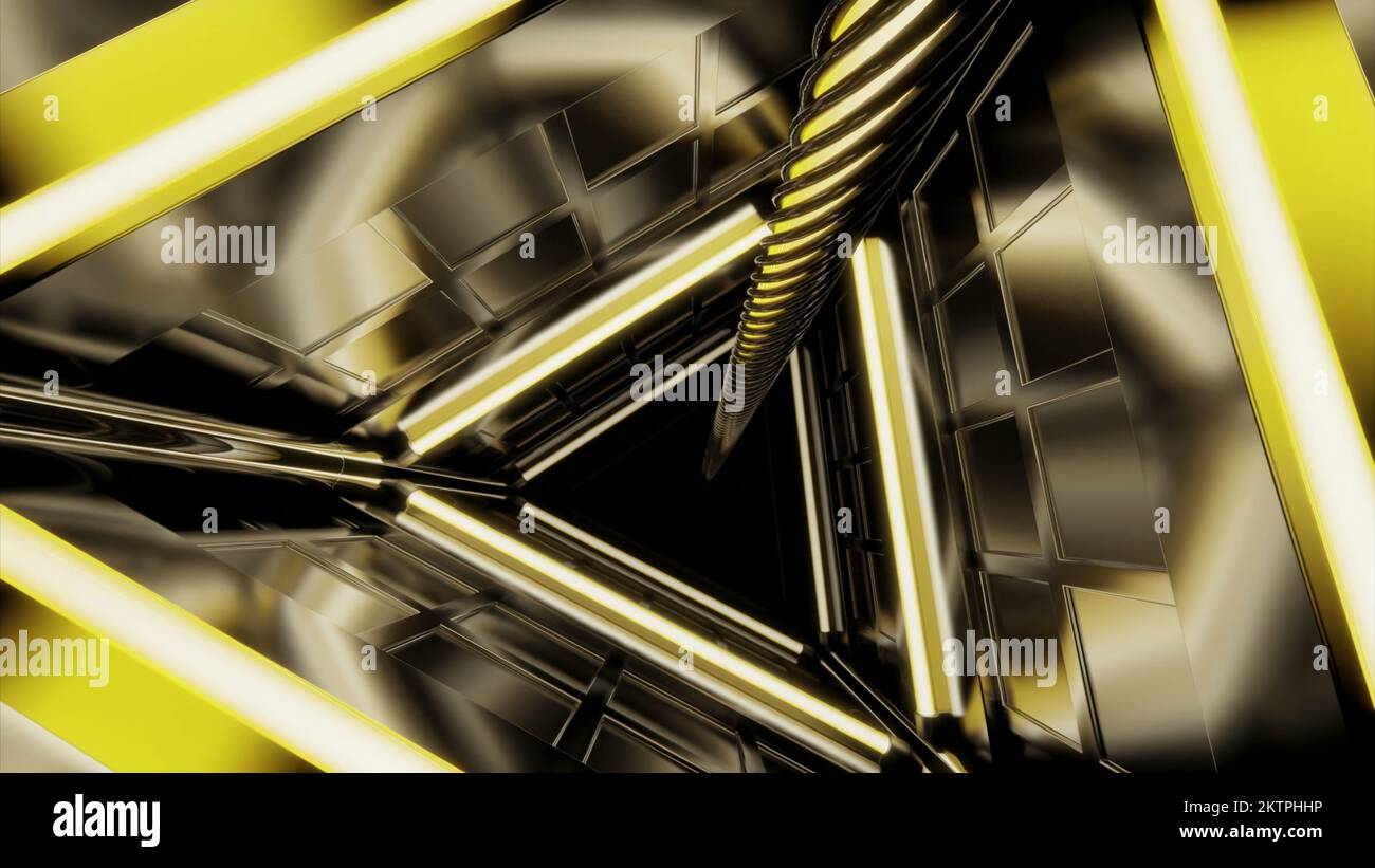 Triangular 3d tunnel with metal walls. Design. Rotating 3d tunnel with ...