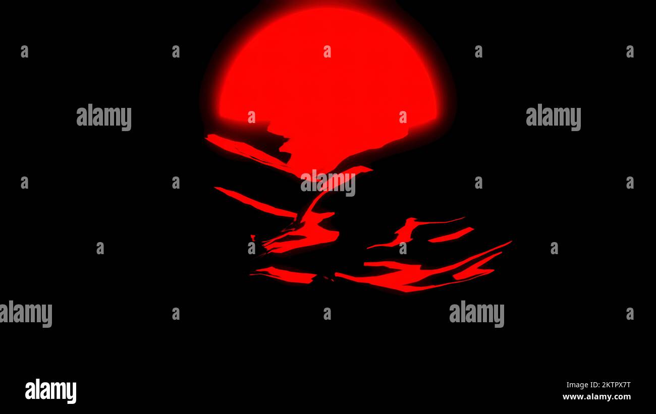 Abstract animation of reflection in the water of the sunset in red ...