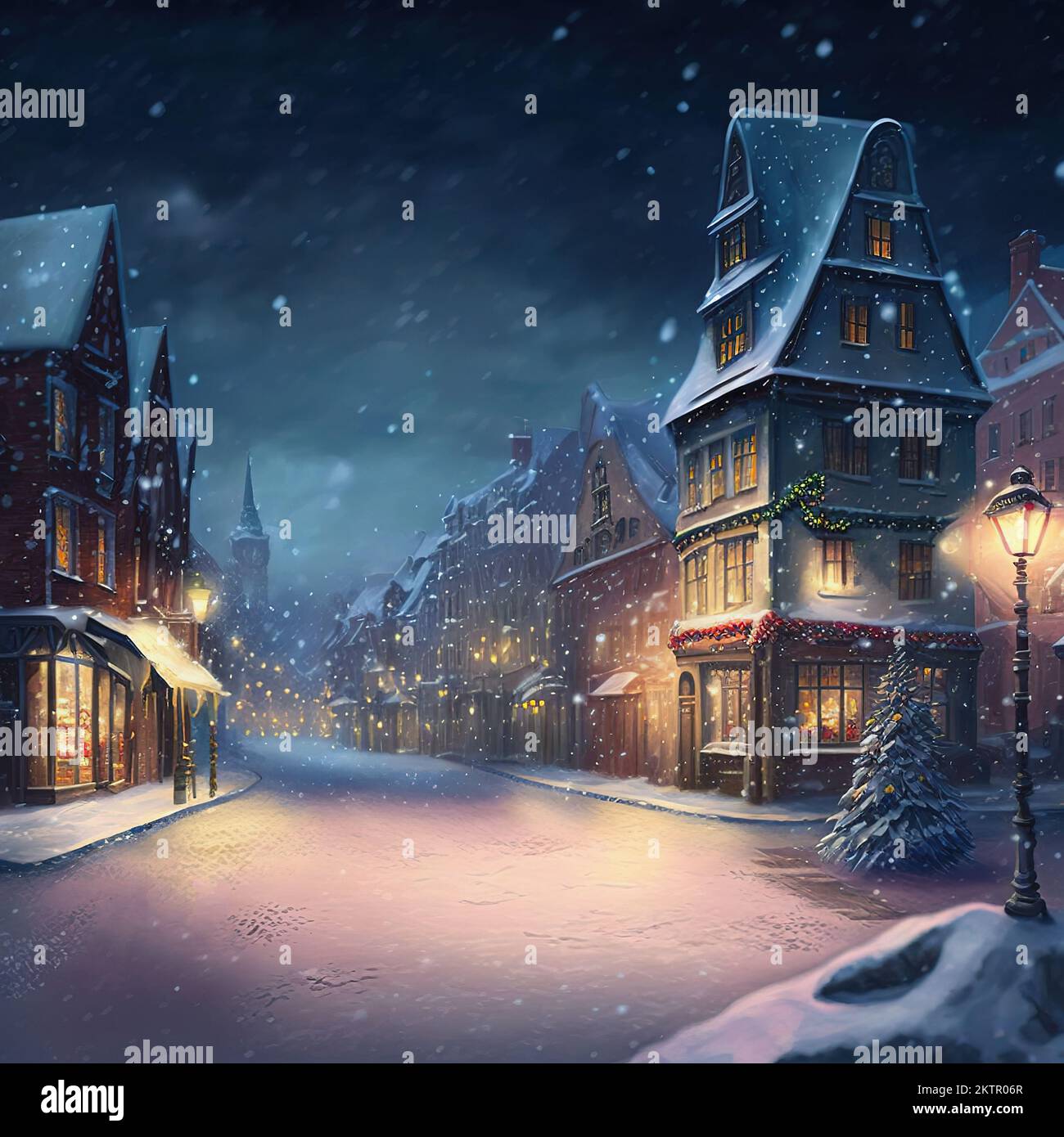 Vintage small town snow illustration hi-res stock photography and ...