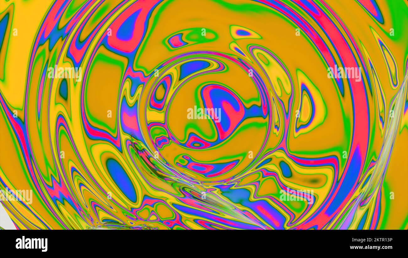 Colorful liquid moves in circular waves. Design. Acidic paints shimmer ...