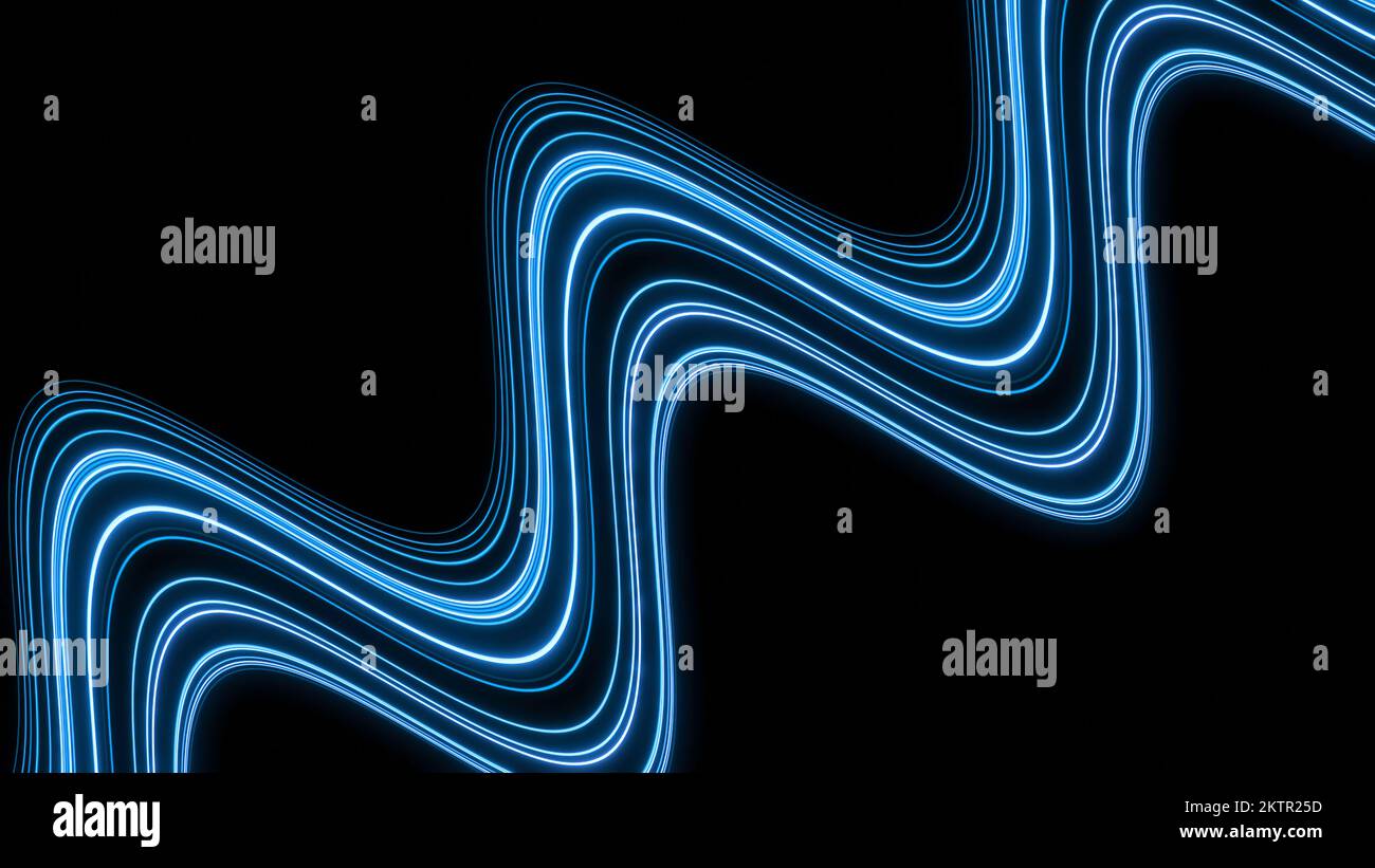 Wavy stripe with moving neon lines. Design. Wavy line moves diagonally ...
