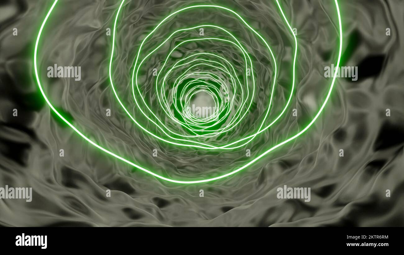 Tunnel with plasma liquid and neon lines. Design. Bright tunnel with ...