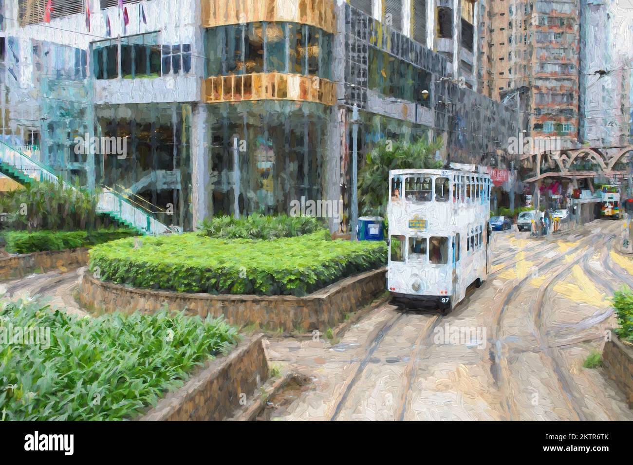 Double-decker tram on street of Hong Kong Stock Photo - Alamy