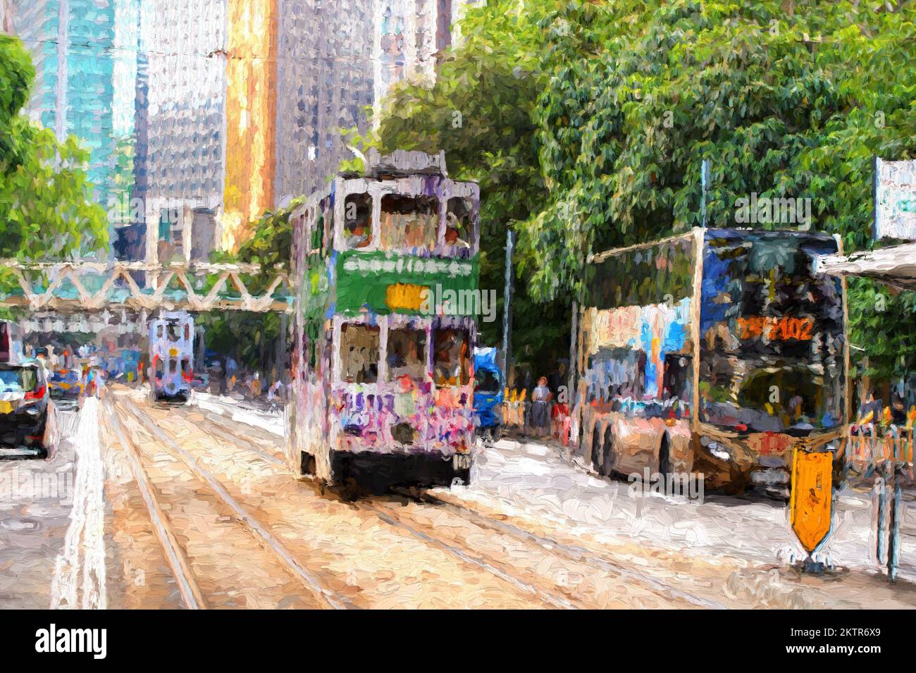 Double-decker tram on street of Hong Kong Stock Photo - Alamy